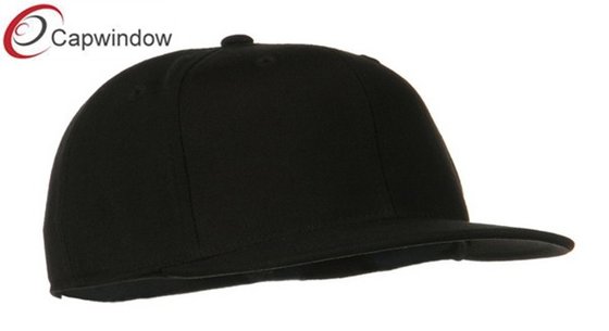 Black Big Size Premium Fitted Flat Brim Baseball Hats with Acrylic and Wool