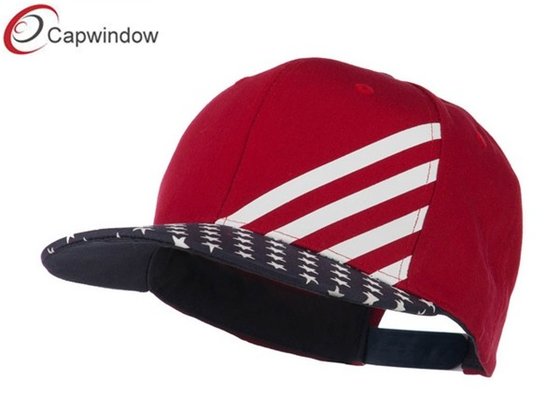 Red Cotton Twill Flat Bill USA Flag Snapback Baseball Caps with Plasic Snap