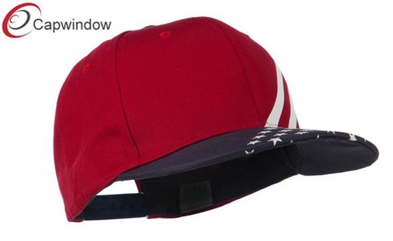 Red Cotton Twill Flat Bill USA Flag Snapback Baseball Caps with Plasic Snap