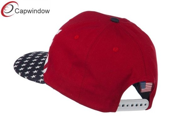 Red Cotton Twill Flat Bill USA Flag Snapback Baseball Caps with Plasic Snap