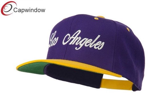 Purple Gold Los Angeles Embroidered Snapback Baseball Caps with Wool and Acrylic Blend