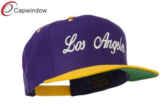 Purple Gold Los Angeles Embroidered Snapback Baseball Caps with Wool and Acrylic Blend