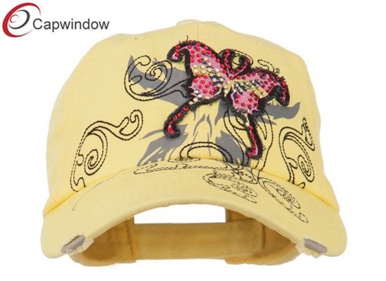 Yellow Cotton Baseball Caps with Jeweled Butterfly for Adult