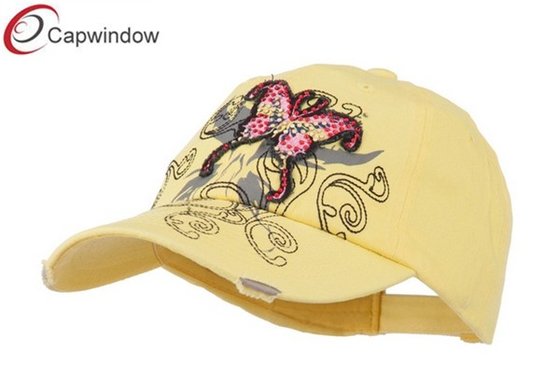 Yellow Cotton Baseball Caps with Jeweled Butterfly for Adult