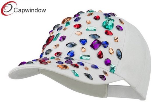 White Multi Cotton Baseball Caps with Crystal Homica Stones / Unisex