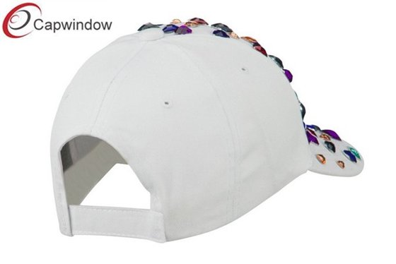 White Multi Cotton Baseball Caps with Crystal Homica Stones / Unisex