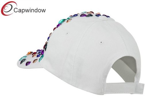 White Multi Cotton Baseball Caps with Crystal Homica Stones / Unisex