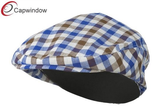 Brown Blue Boy's Plaid Driving Ivy Fitted Baseball Hat with Polyester