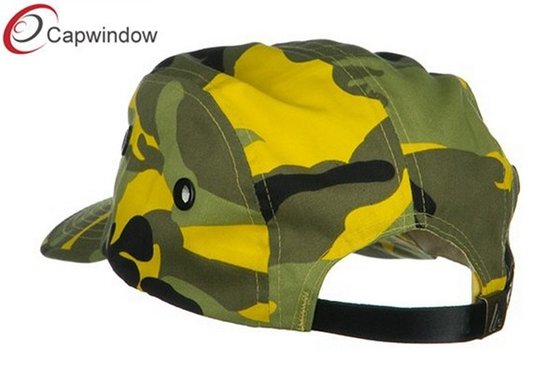 Light Yellow 5 Panel Camouflage Camper Cap with Buckle Strap Closure