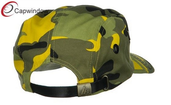 Light Yellow 5 Panel Camouflage Camper Cap with Buckle Strap Closure
