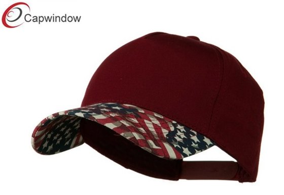 Cardinal 5 Panel Cotton Baseball Caps with Star Printing and Plastic Closure
