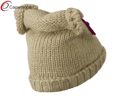 Beige Fuchsia Unisex Acrylic Blend Animal Cuff Beanie Winter Hat