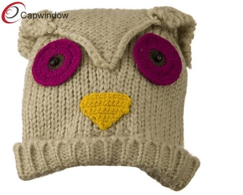 Beige Fuchsia Unisex Acrylic Blend Animal Cuff Beanie Winter Hat