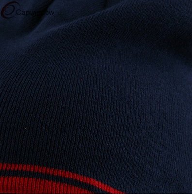 Navy Red Acrylic Cotton Striped Knit Beanie Winter Hats with Dual Layers