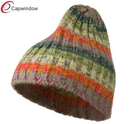 Green Rainbow Woman's Multi Beanie Winter Hats with Pure Acrylic