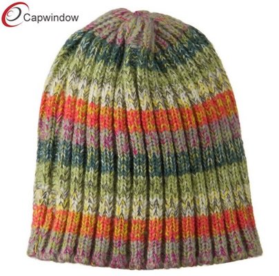 Green Rainbow Woman's Multi Beanie Winter Hats with Pure Acrylic
