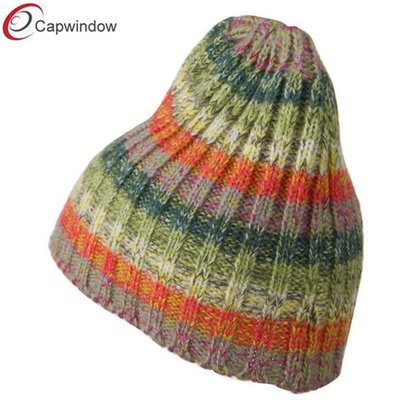 Green Rainbow Woman's Multi Beanie Winter Hats with Pure Acrylic