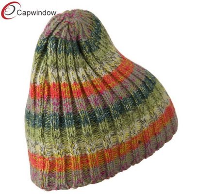 Green Rainbow Woman's Multi Beanie Winter Hats with Pure Acrylic