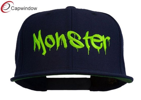 Navy Halloween Monster Embroidered Snapback Cap with Adjustable Plastic Closure