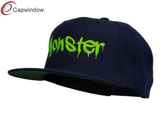 Navy Halloween Monster Embroidered Snapback Cap with Adjustable Plastic Closure