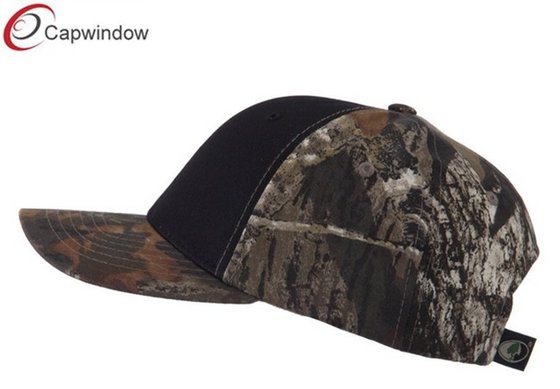 Black Two Tone Mossy Oak Camper Cap / Camouflage Baseball hats with Cotton and Polyester