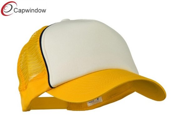 Yellow White Summer Foam Mesh Trucker Cap with Polyester and Nylon Mesh Back