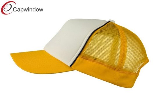 Yellow White Summer Foam Mesh Trucker Cap with Polyester and Nylon Mesh Back