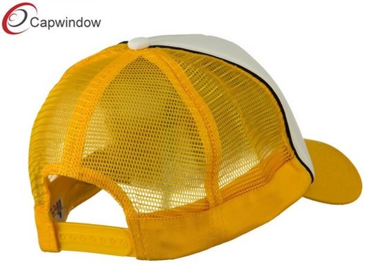Yellow White Summer Foam Mesh Trucker Cap with Polyester and Nylon Mesh Back