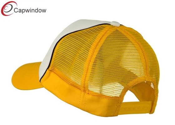 Yellow White Summer Foam Mesh Trucker Cap with Polyester and Nylon Mesh Back