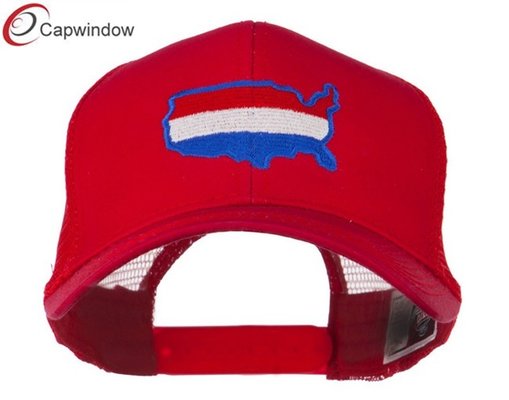 Red United States Map Embroidered Trucker Mesh Cap  Cotton and Polyester