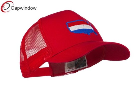 Red United States Map Embroidered Trucker Mesh Cap  Cotton and Polyester