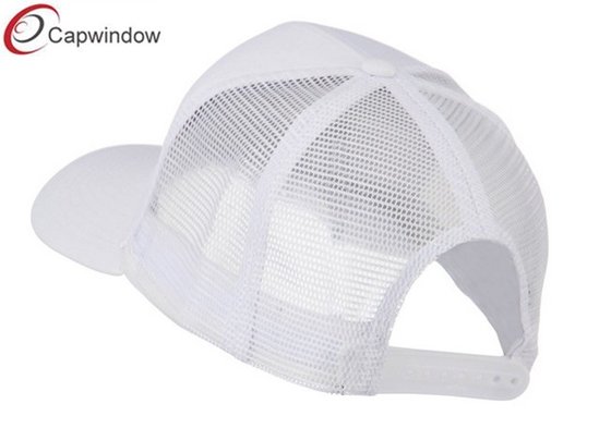 White Embroidered casual baseball caps with Polyester Cotton  Mesh back