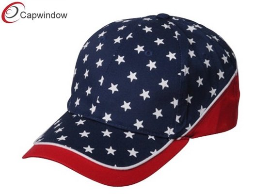Red Navy Cotton Baseball Caps with Patriotic Stars / Velcro Strap Closure