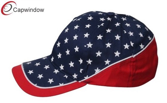 Red Navy Cotton Baseball Caps with Patriotic Stars / Velcro Strap Closure