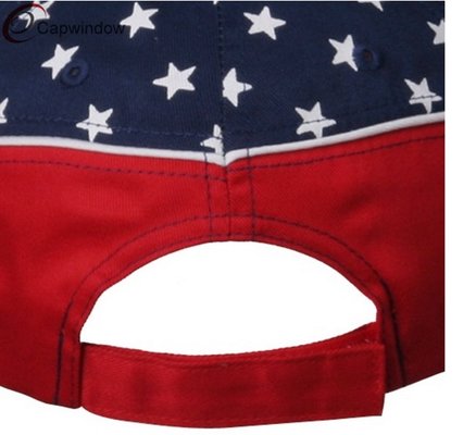 Red Navy Cotton Baseball Caps with Patriotic Stars / Velcro Strap Closure