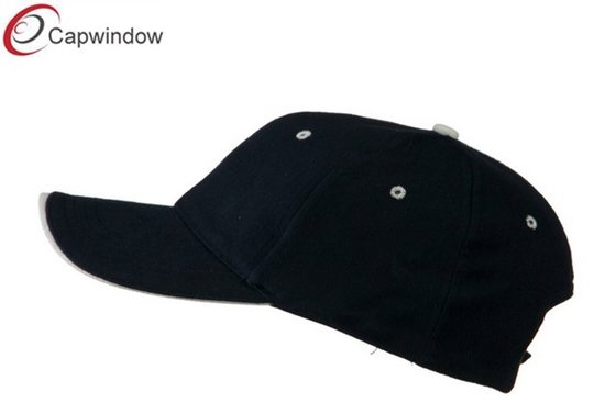 Navy White Heavy Brushed Cotton Baseball Caps with Wave Visor / Velcro Strap Closure