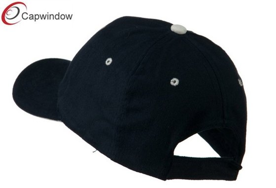 Navy White Heavy Brushed Cotton Baseball Caps with Wave Visor / Velcro Strap Closure