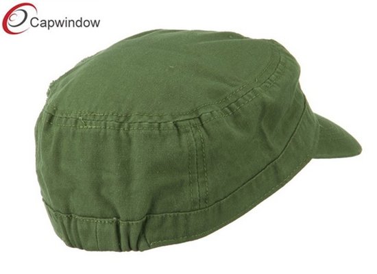 Olive Side Studs Cotton Fitted Military Baseball Hats with Elastic Band Closure / Flat Top Cap