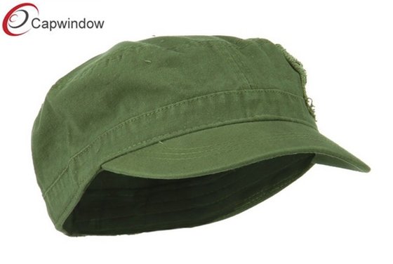Olive Side Studs Cotton Fitted Military Baseball Hats with Elastic Band Closure / Flat Top Cap
