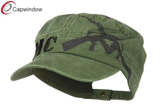 Green Jeep Style Flat Top Military Baseball Hats with Pure Cotton / Adjustable Buckle Strap Closure