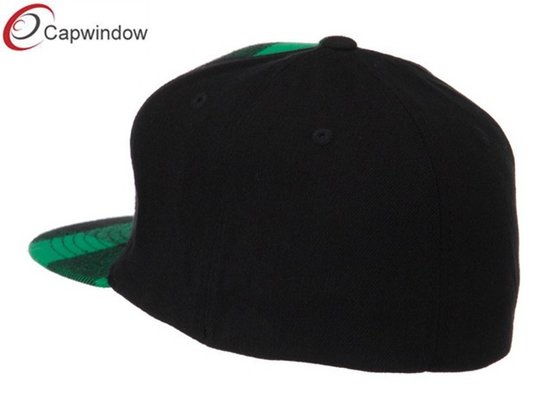 Black Green Plaid Flex Fitted Baseball Caps with Cotton and Acrylic