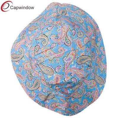 Blue Girl's Cotton Paisley Print Fisherman Bucket Hat / With Adjustable Tie String