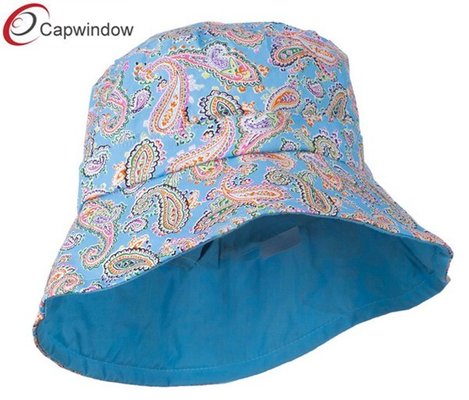 Blue Girl's Cotton Paisley Print Fisherman Bucket Hat / With Adjustable Tie String