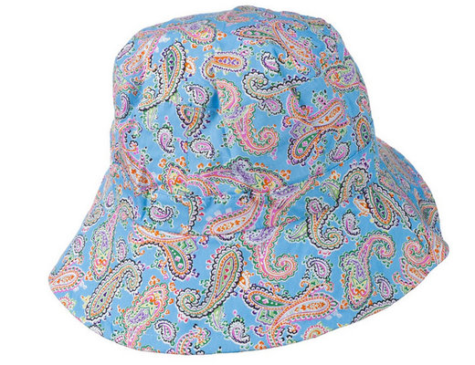 Blue Girl's Cotton Paisley Print Fisherman Bucket Hat / With Adjustable Tie String