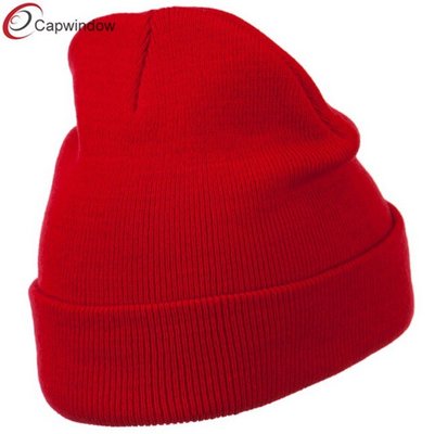 Pure Acrylic Beanie Winter Hats Red Mustache Embroidered With Long Cuff
