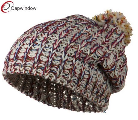 Cream Women Beanie Winter Hats Acrylic Rainbow Soft Knitted