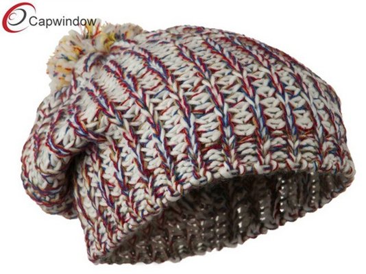 Cream Women Beanie Winter Hats Acrylic Rainbow Soft Knitted