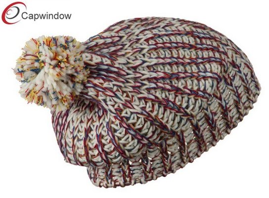 Cream Women Beanie Winter Hats Acrylic Rainbow Soft Knitted