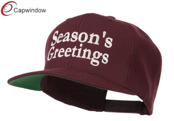 Plastic Snap Fitted Baseball Caps Embroidered Maroon Seasons Greetings