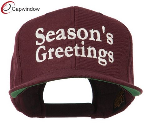 Plastic Snap Fitted Baseball Caps Embroidered Maroon Seasons Greetings